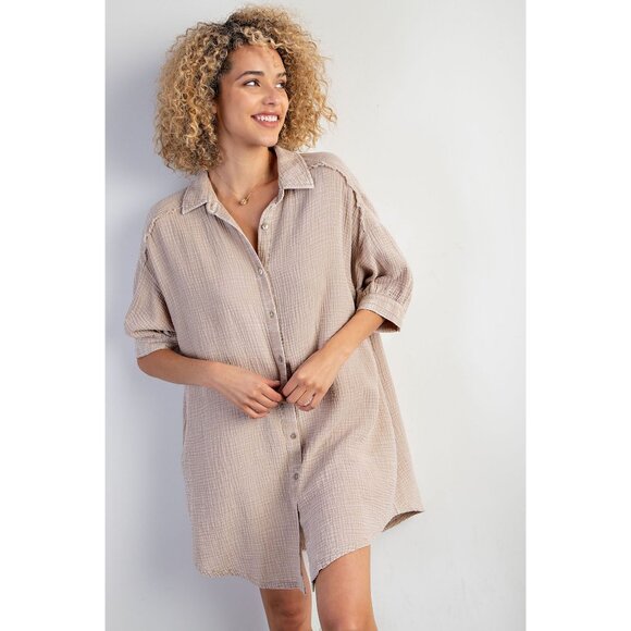 easel | Tops | Easel Plus Mushroom Mineral Washed Cotton Gauze Button ...